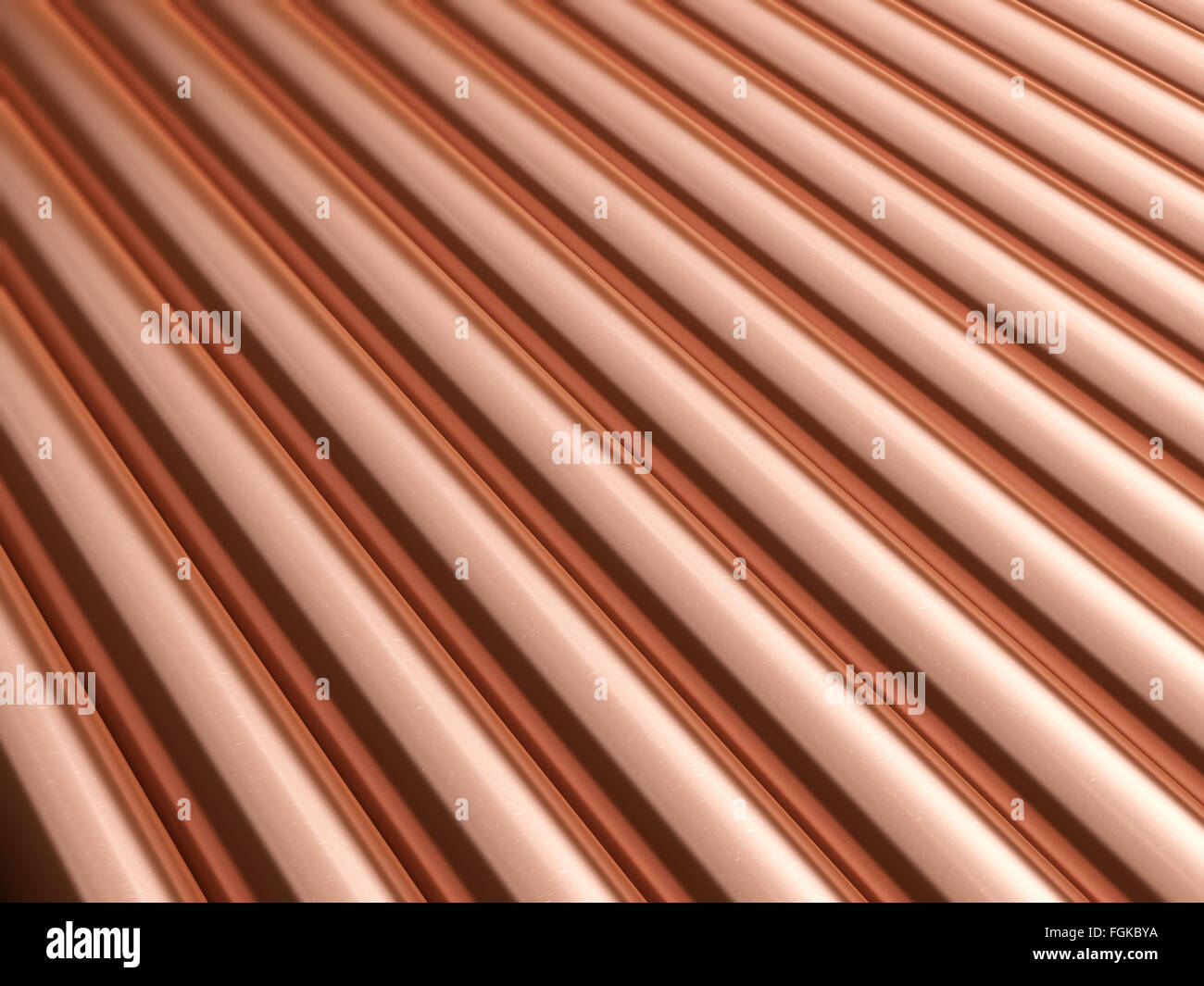 Stack stainless metal shiny copper pipes. 3D rendering background Stock ...