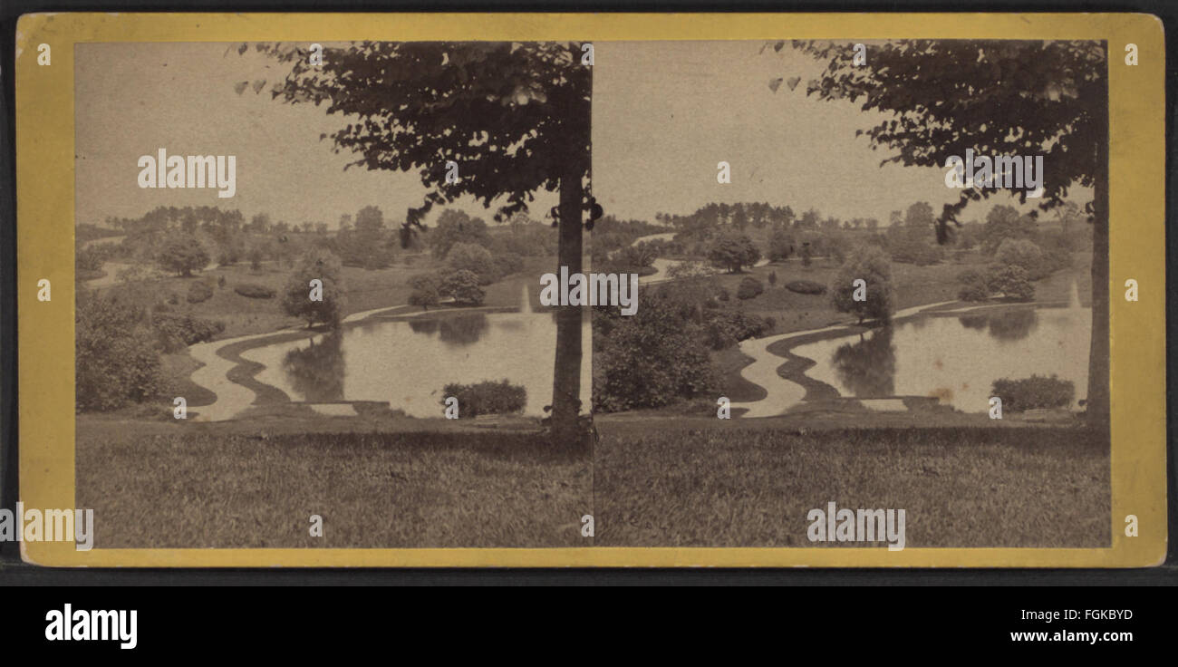 A photograph by E. & H.T. Anthony showing ornamental water features ...