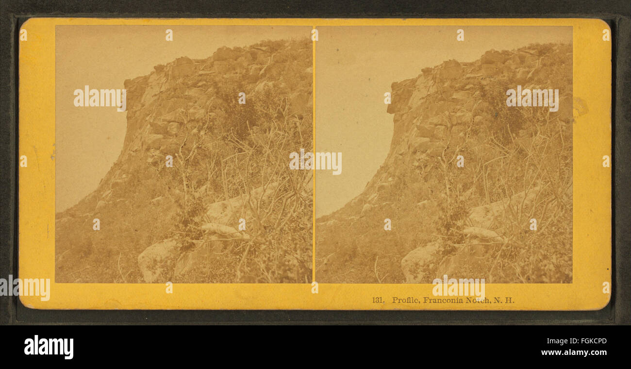 A photograph of Franconia Notch in New Hampshire, showing a profile ...