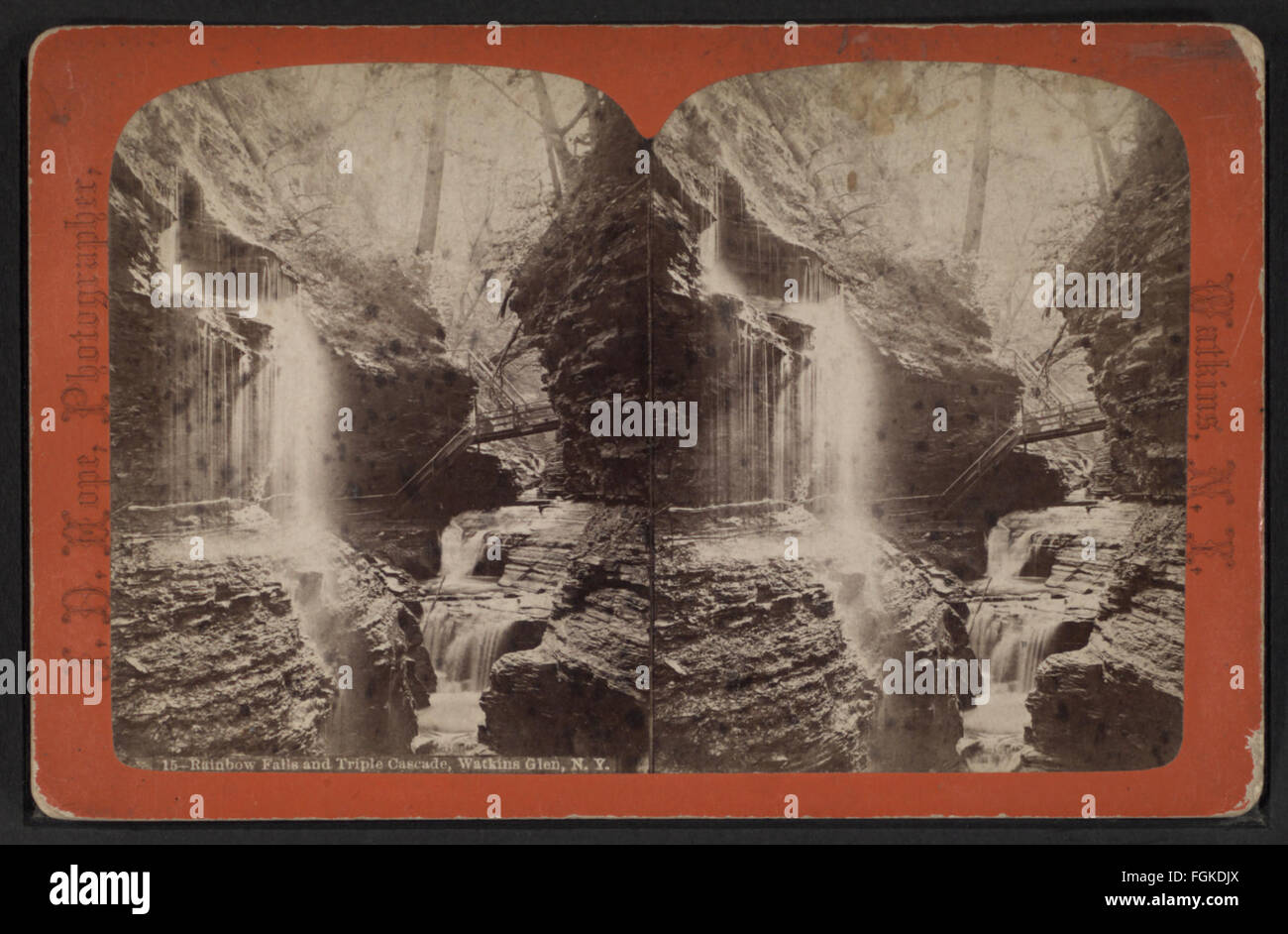 A photograph by J.D. Hope showing Rainbow Falls and the Triple Cascade ...
