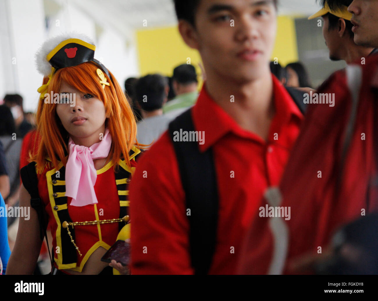 Pasay City, Philippines. 20th Feb, 2016. A cosplayer walks at the venue ...