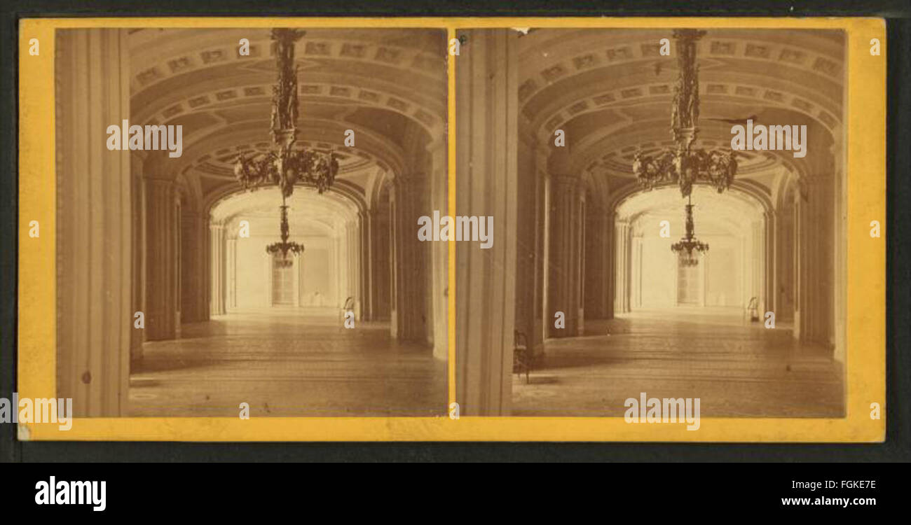 Captured by Bell & Bro., this photograph shows the Senate Corridor in the U.S. Capitol ...