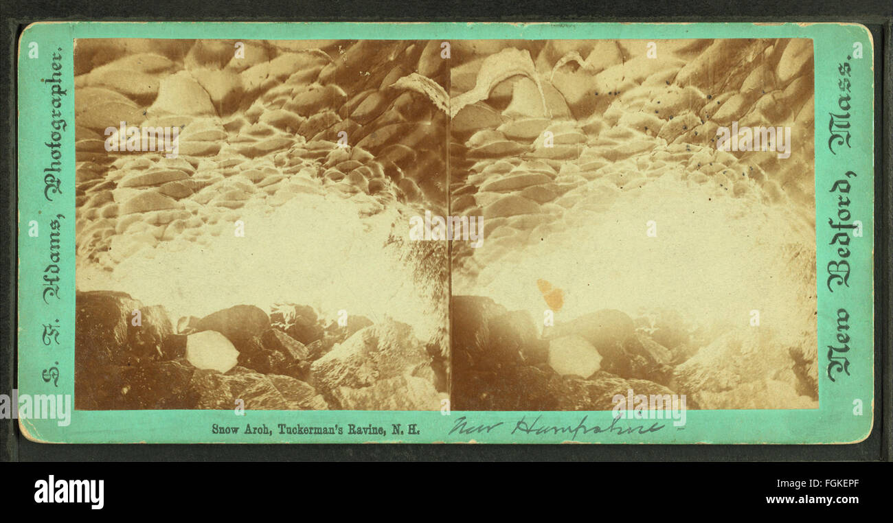 A photograph by S. F. Adams showing the Snow Arch in Tuckerman's Ravine ...