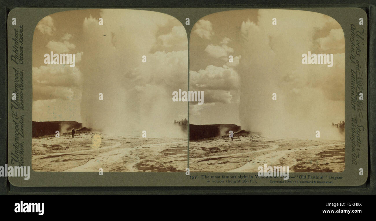 A photograph capturing the eruption of Old Faithful, a famous geyser in ...