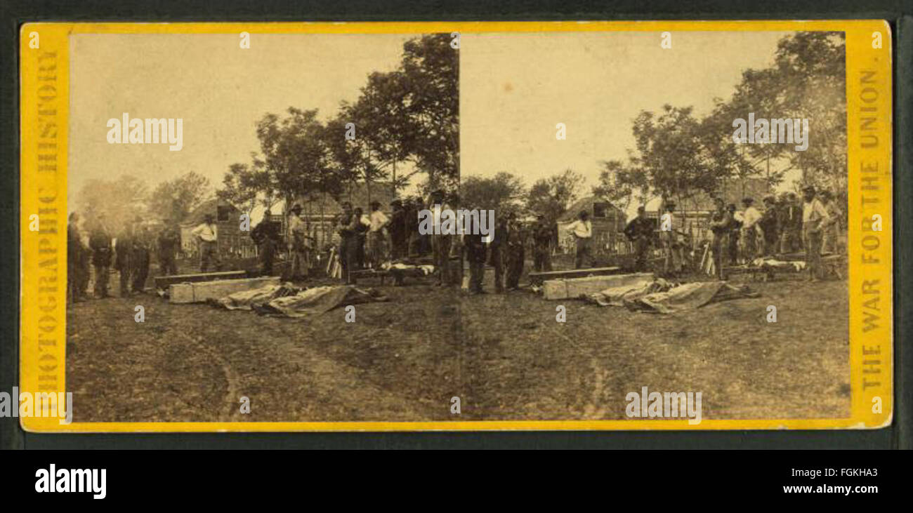 A Photograph By Mathew B Brady Showing Bodies Laid Out For Internment