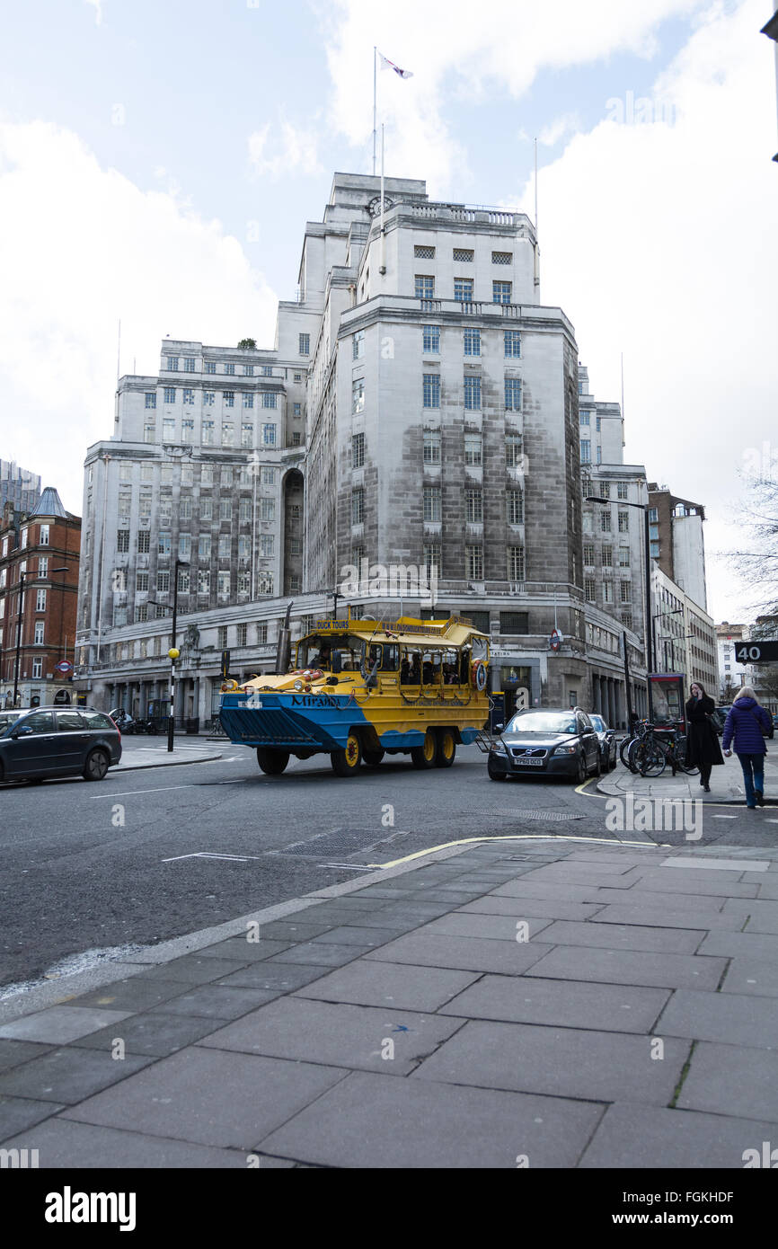 A yellow Duck Bus at St Jame's Park Station in Petty France, London ...