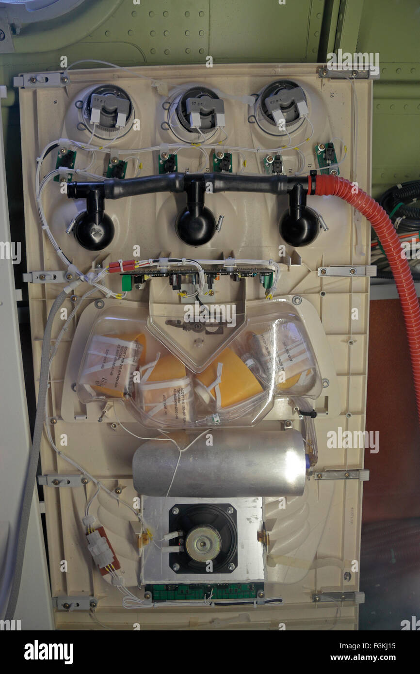 Internal view of the oxygen mask unit normally hidden on a Avro RJX 100 ...