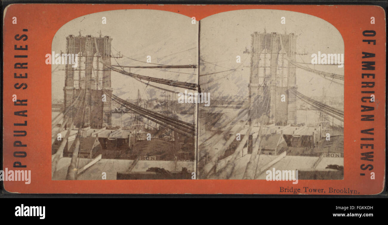 This stereoscopic view of the Brooklyn Bridge tower is part of the ...