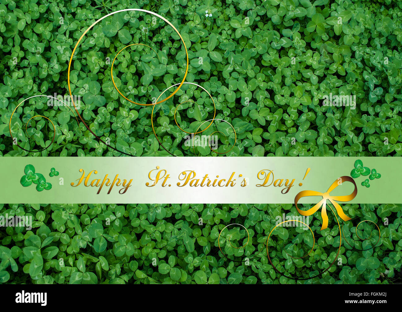 Congratulations with Happy St. Patrick`s Day on background of clover ...