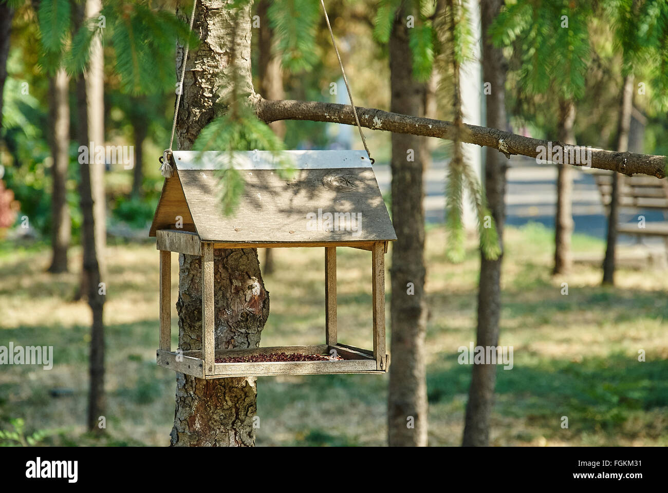 Wooden bird house in the garden Stock Photo - Alamy
