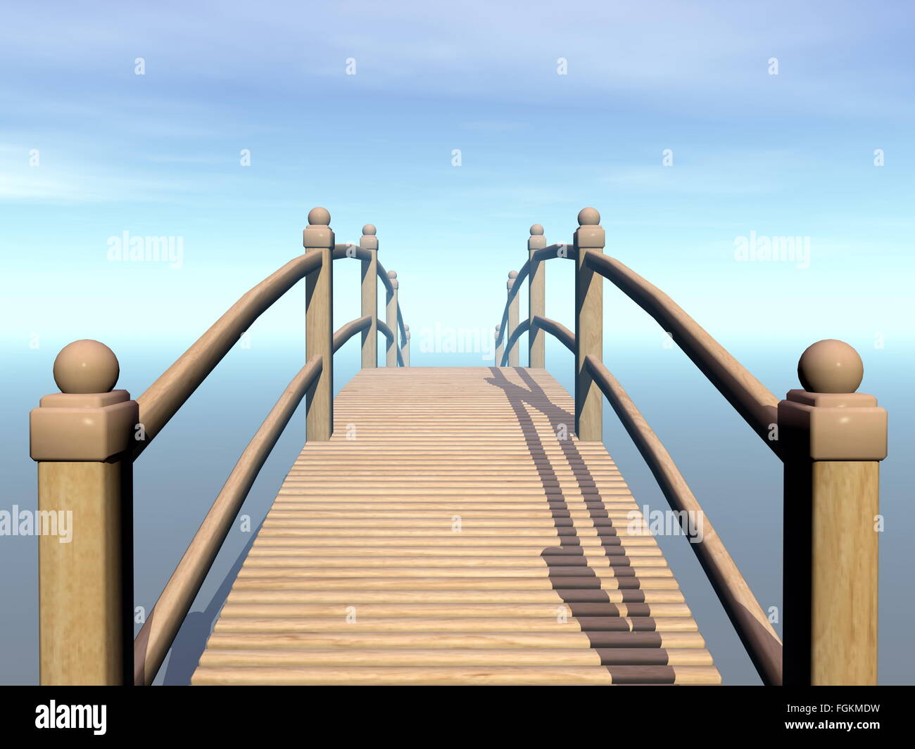 Wooden bridge leading to the blue sky - 3D render Stock Photo - Alamy