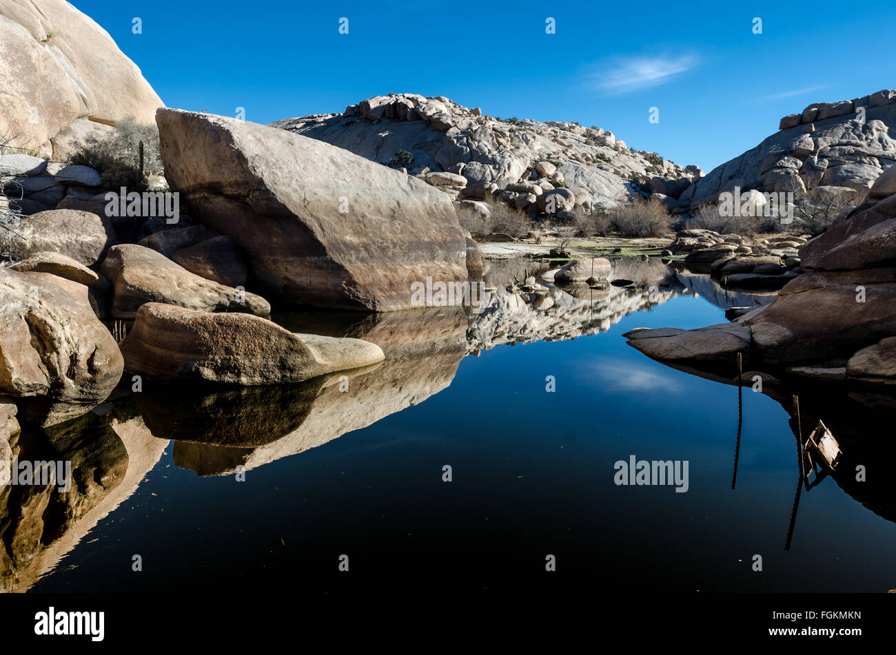 Barker Dam reflecting boulders on a clear winter day Stock Photo - Alamy
