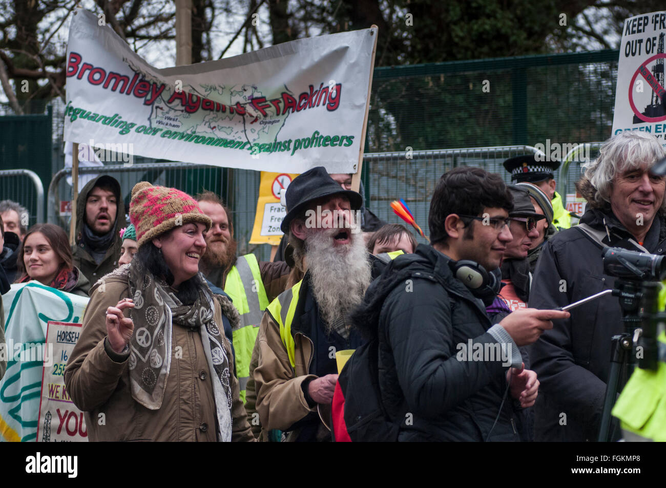 Horse Hill, Surrey, UK.20 Feb 2016.Solidarity Walk & Cycle Ride arrives ...