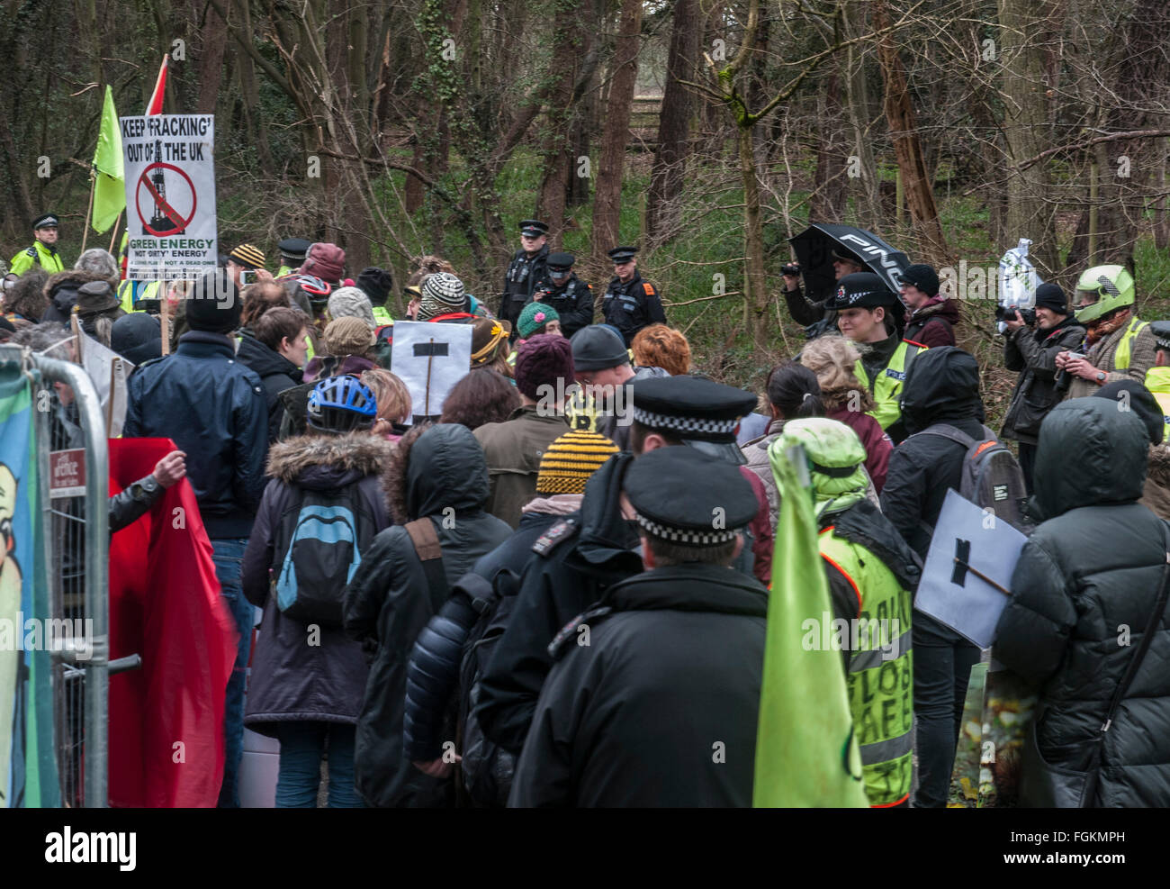 Horse Hill, Surrey, UK.20 Feb 2016.Solidarity Walk & Cycle Ride arrives ...