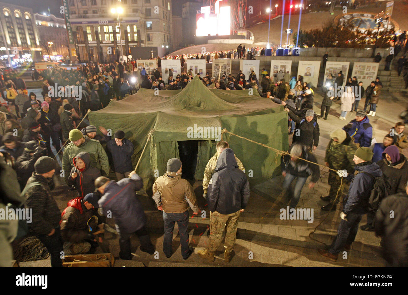 Kiev, Ukraine. 20th Feb, 2016. Ukrainian activists set up a tent ...