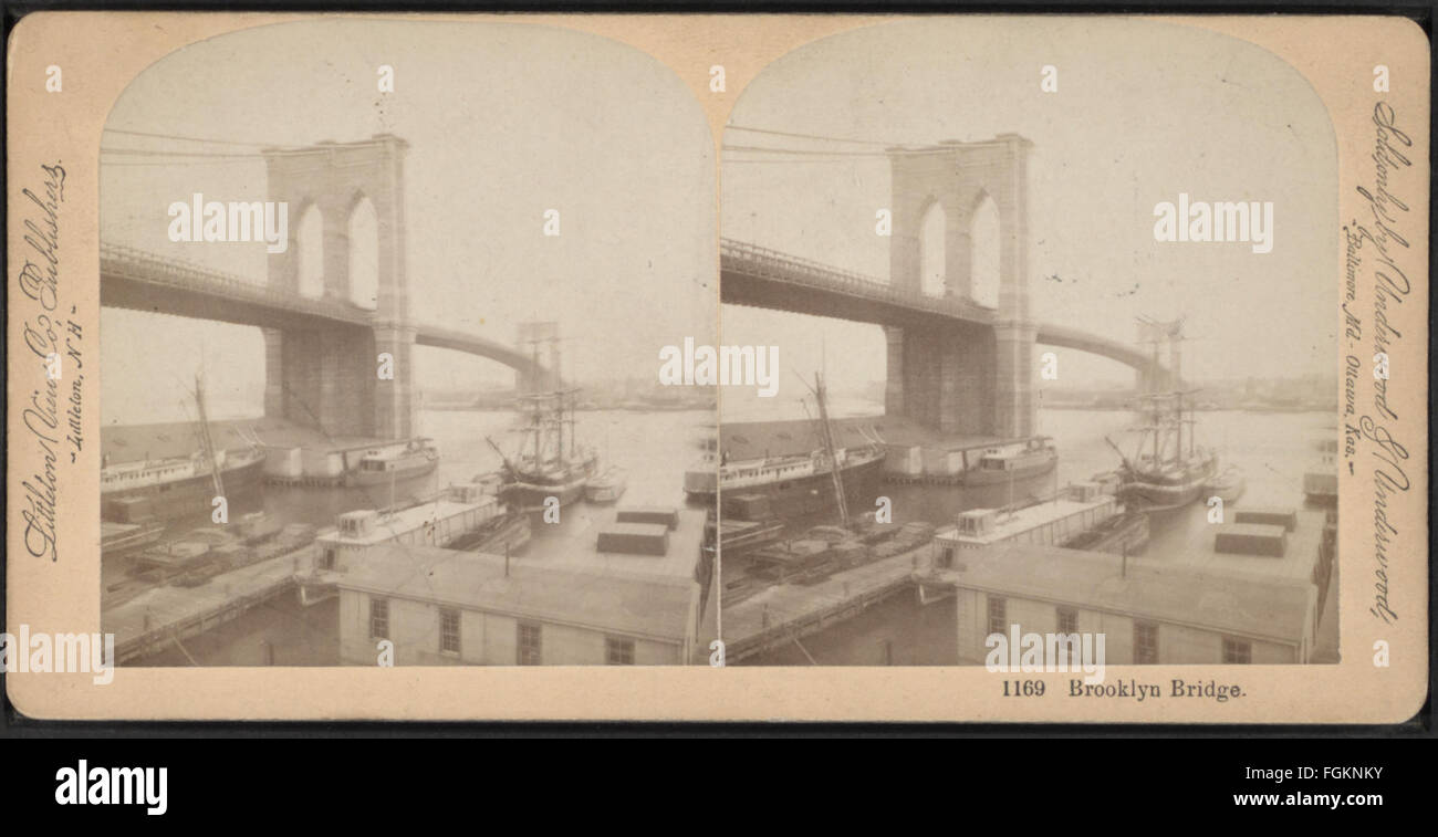 An early 20th-century stereoscopic view of the Brooklyn Bridge, from ...