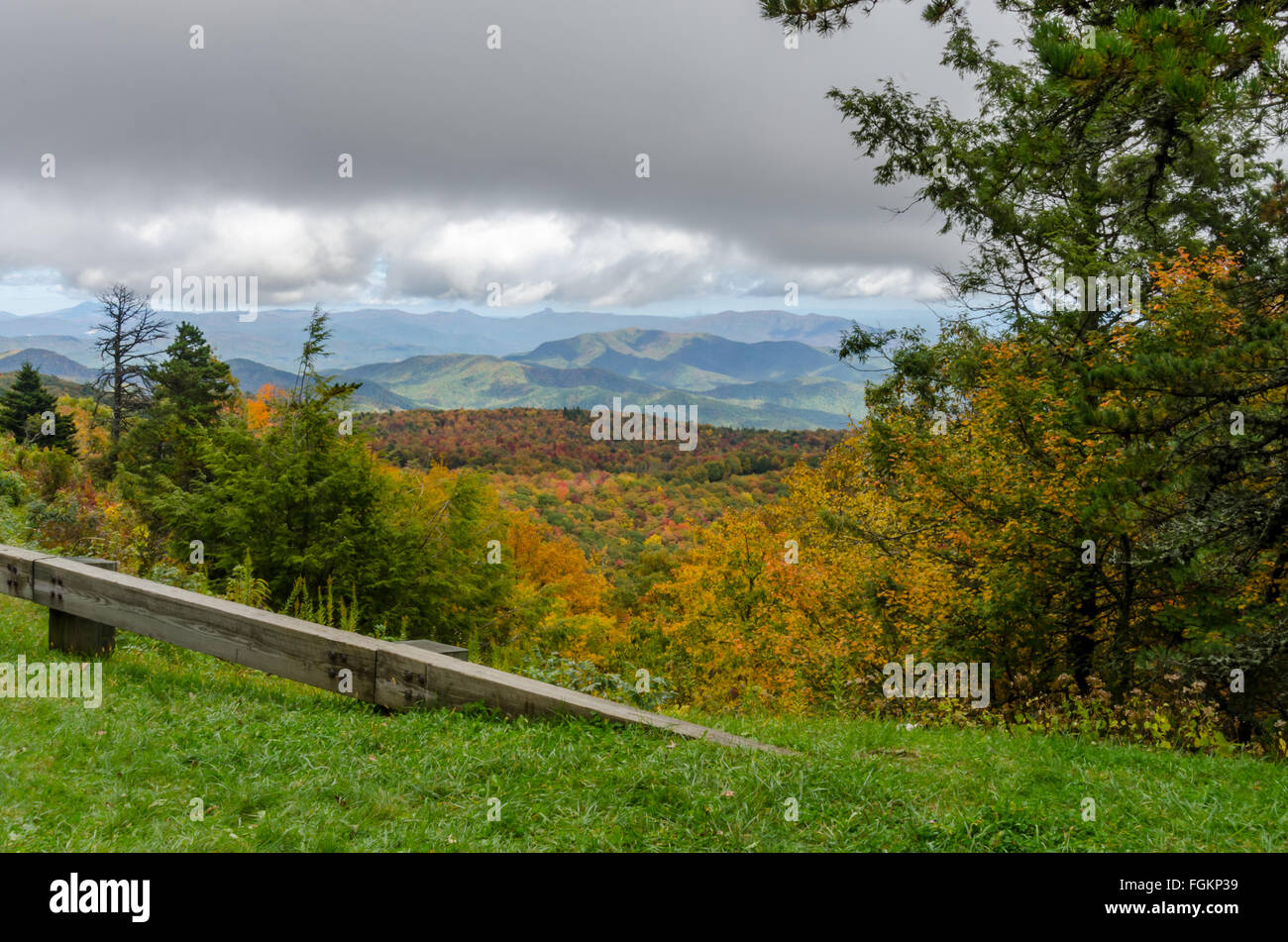 Blue Ridge Parkway guard rail in Fall near the rough ridge tunnel ...