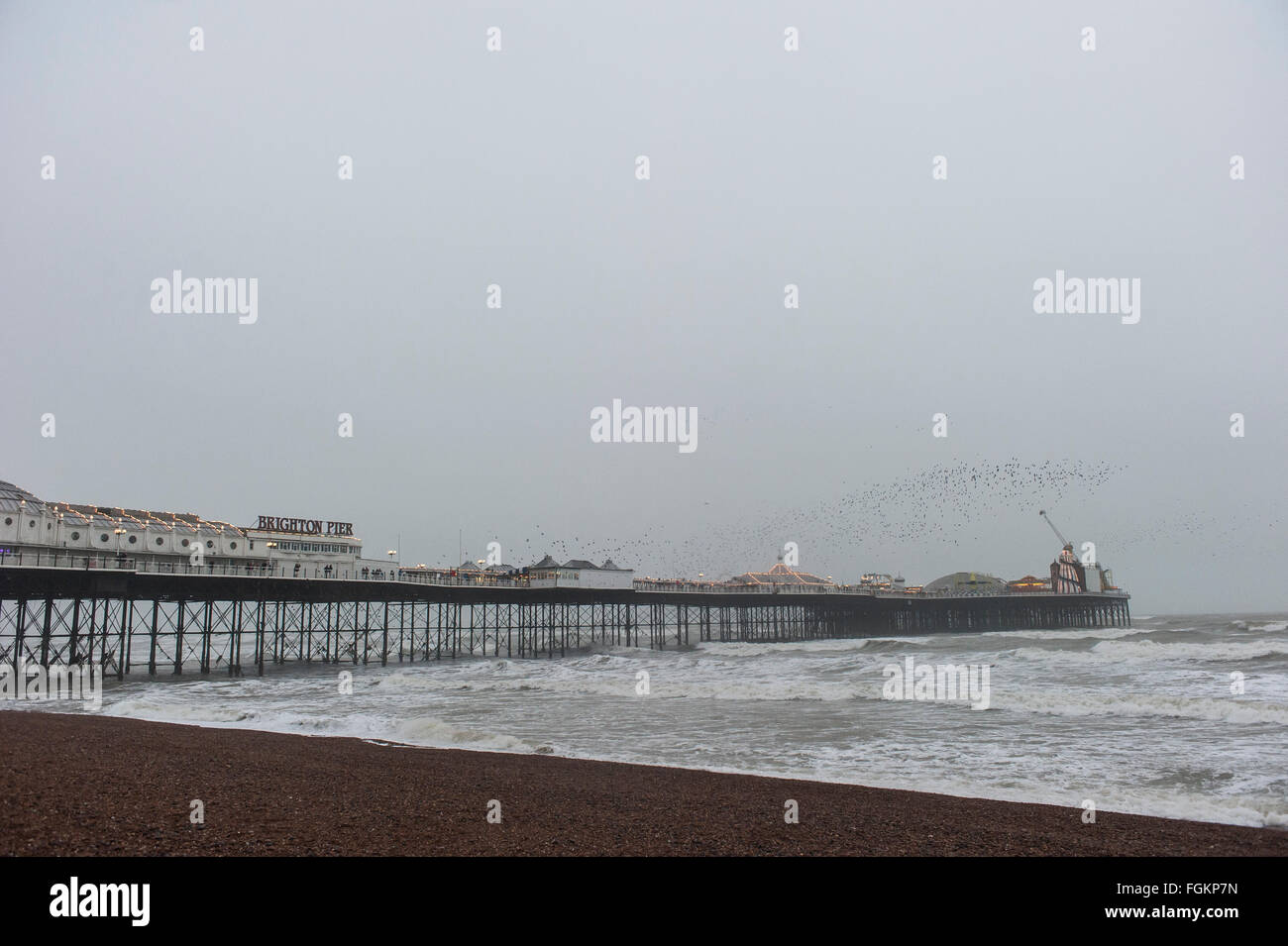 Brighton, England. 20th February 2016. UK Weather. Light rain, strong ...