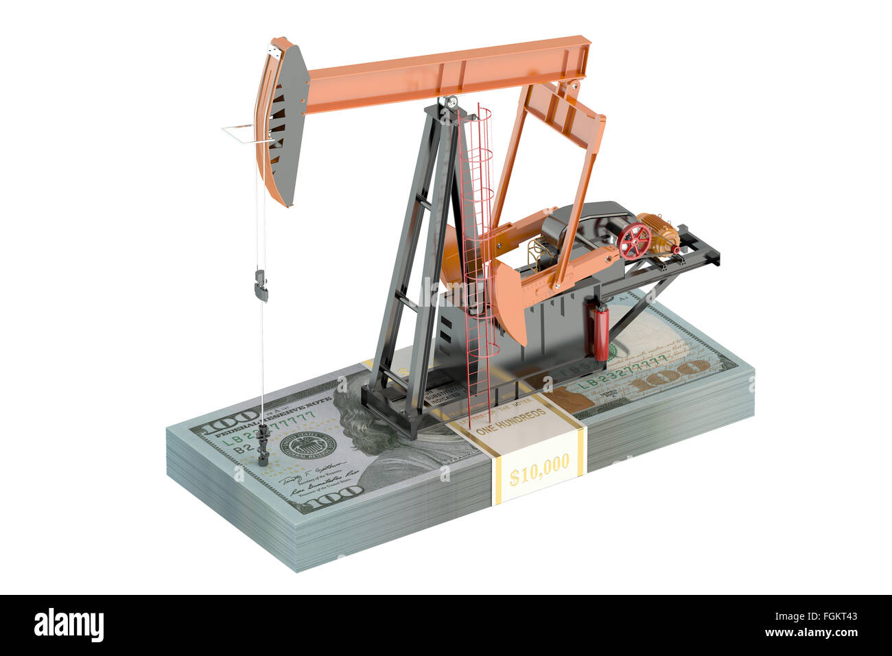 Oil pump with dollars isolated on white background Stock Photo - Alamy