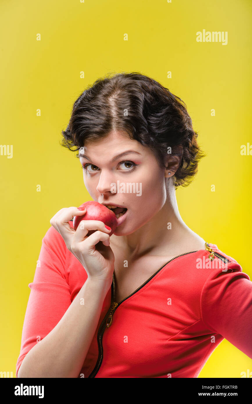 Girl with red apple Stock Photo - Alamy