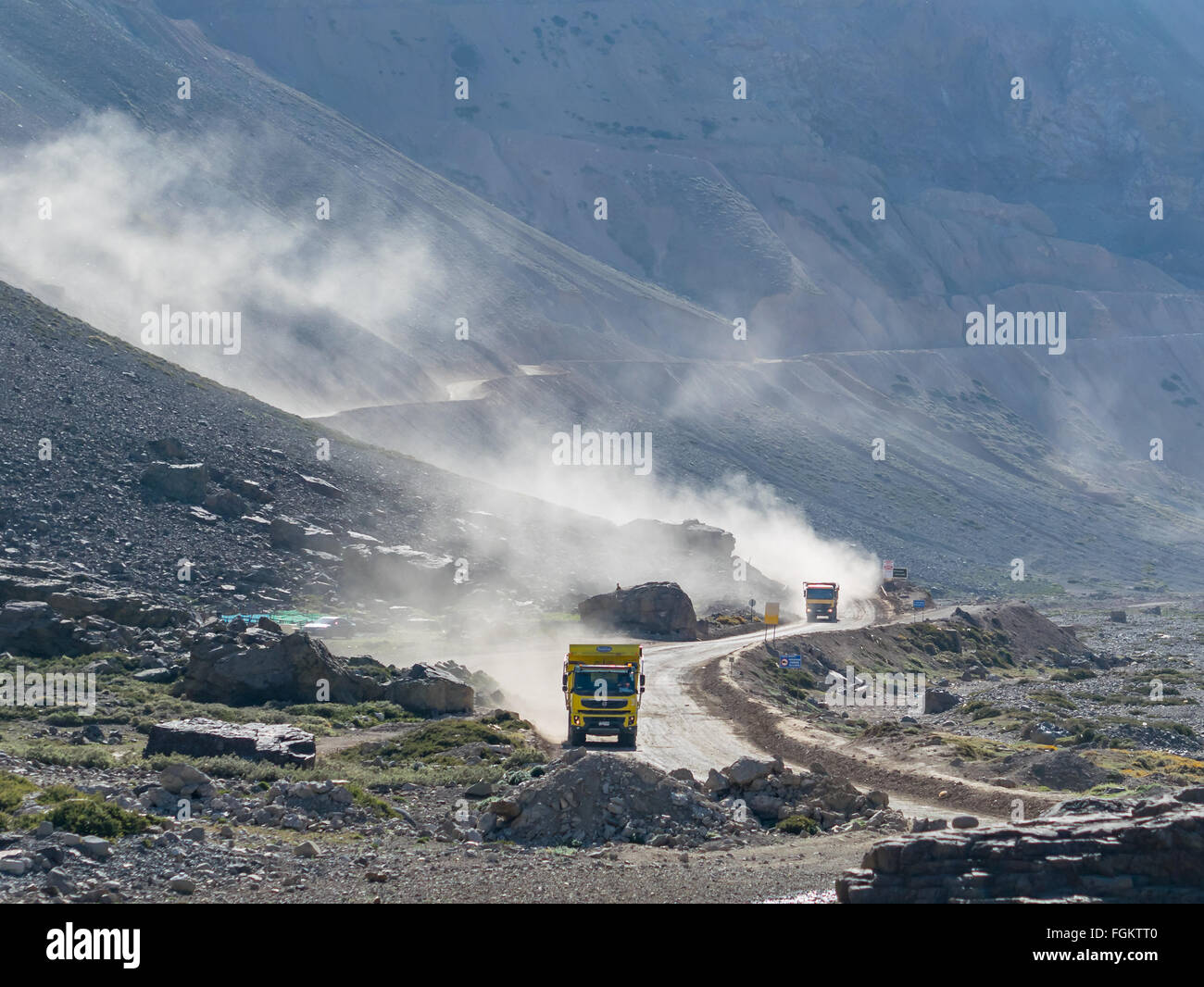 Two Trucks driving fast in the near of Santiago de Chile Stock Photo ...
