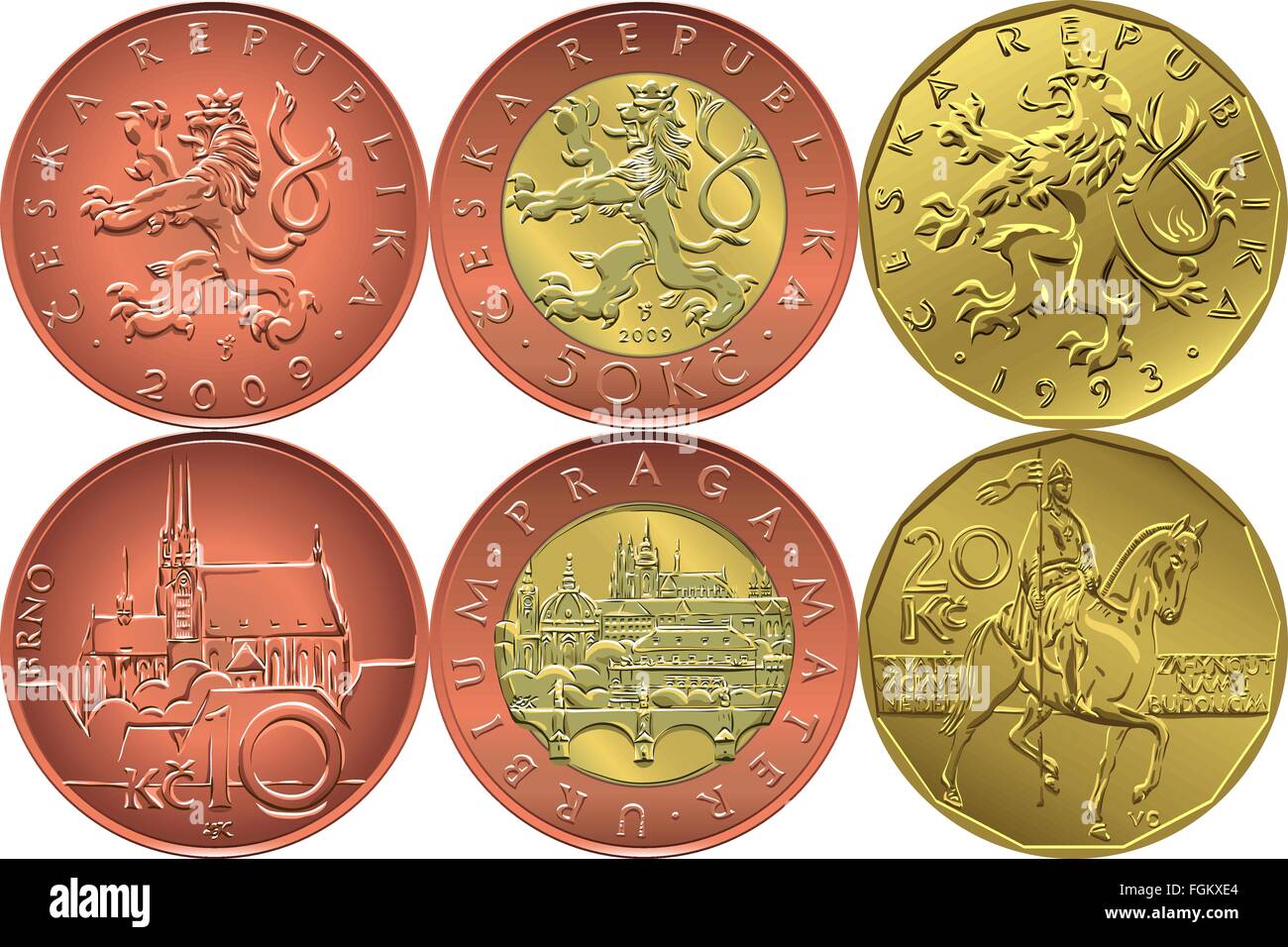 vector Set reverse and obverse czech money coin Stock Vector Image ...