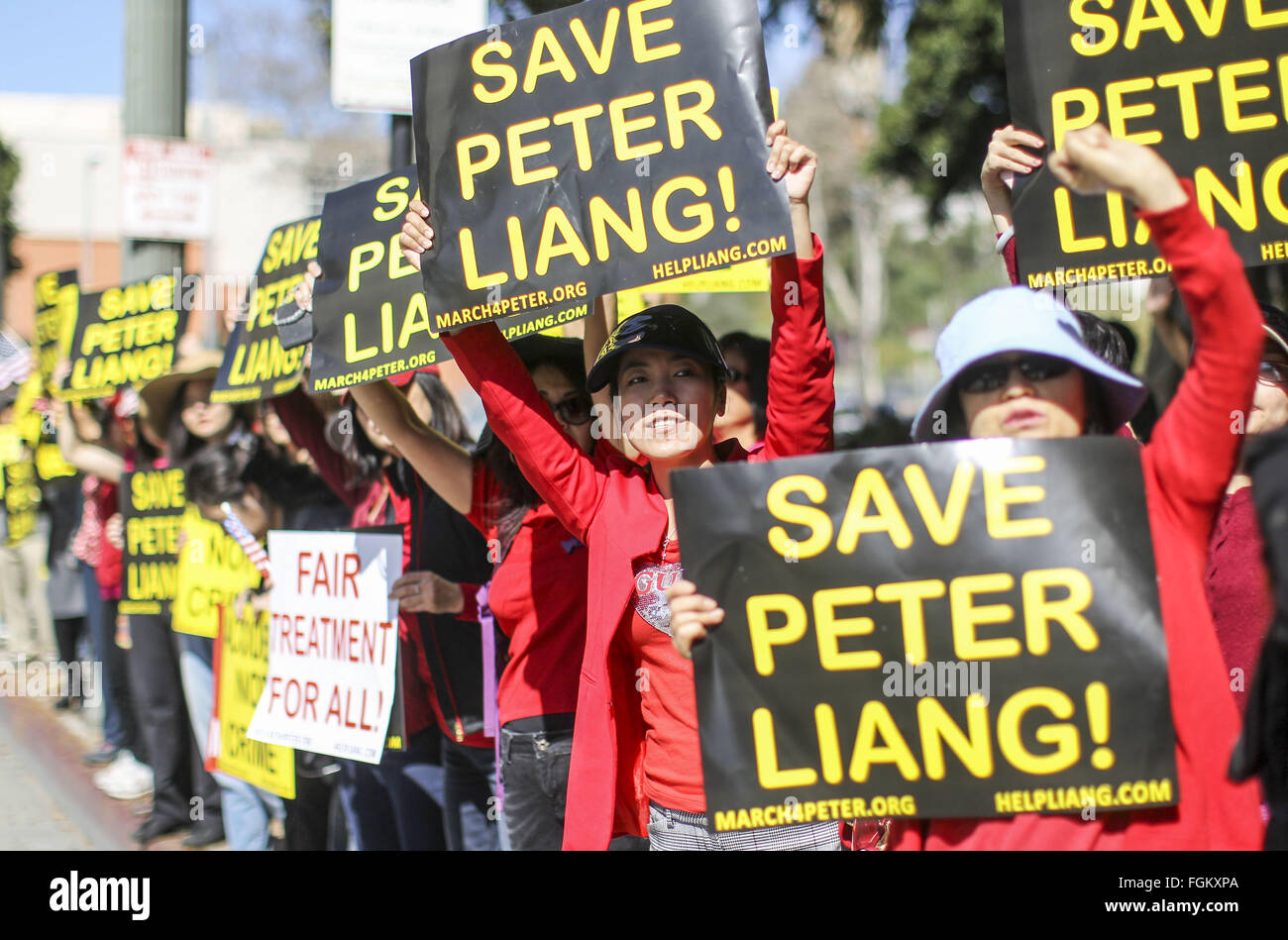 Los Angeles, California, USA. 20th Feb, 2016. Protesters carry signs ...