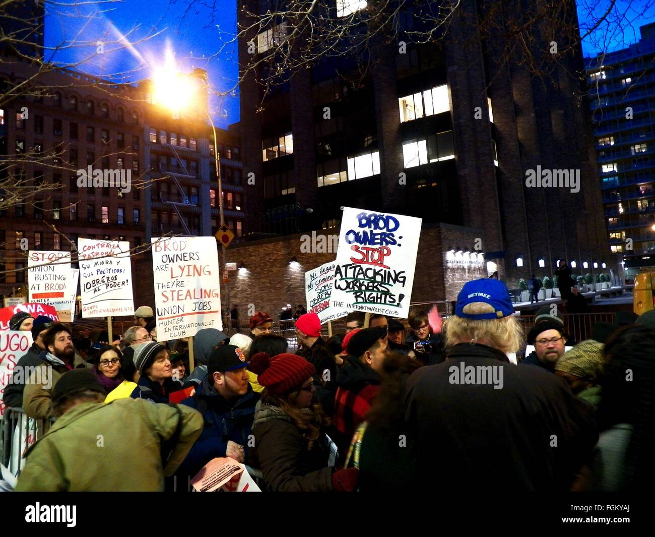 New York, USA. 20th Feb, 2016. Workers fight to stop Brod Kitchen ...