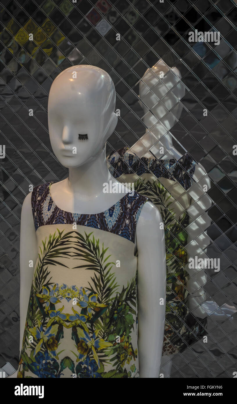 View of a little model in a window shop store of Fuencarral street ...