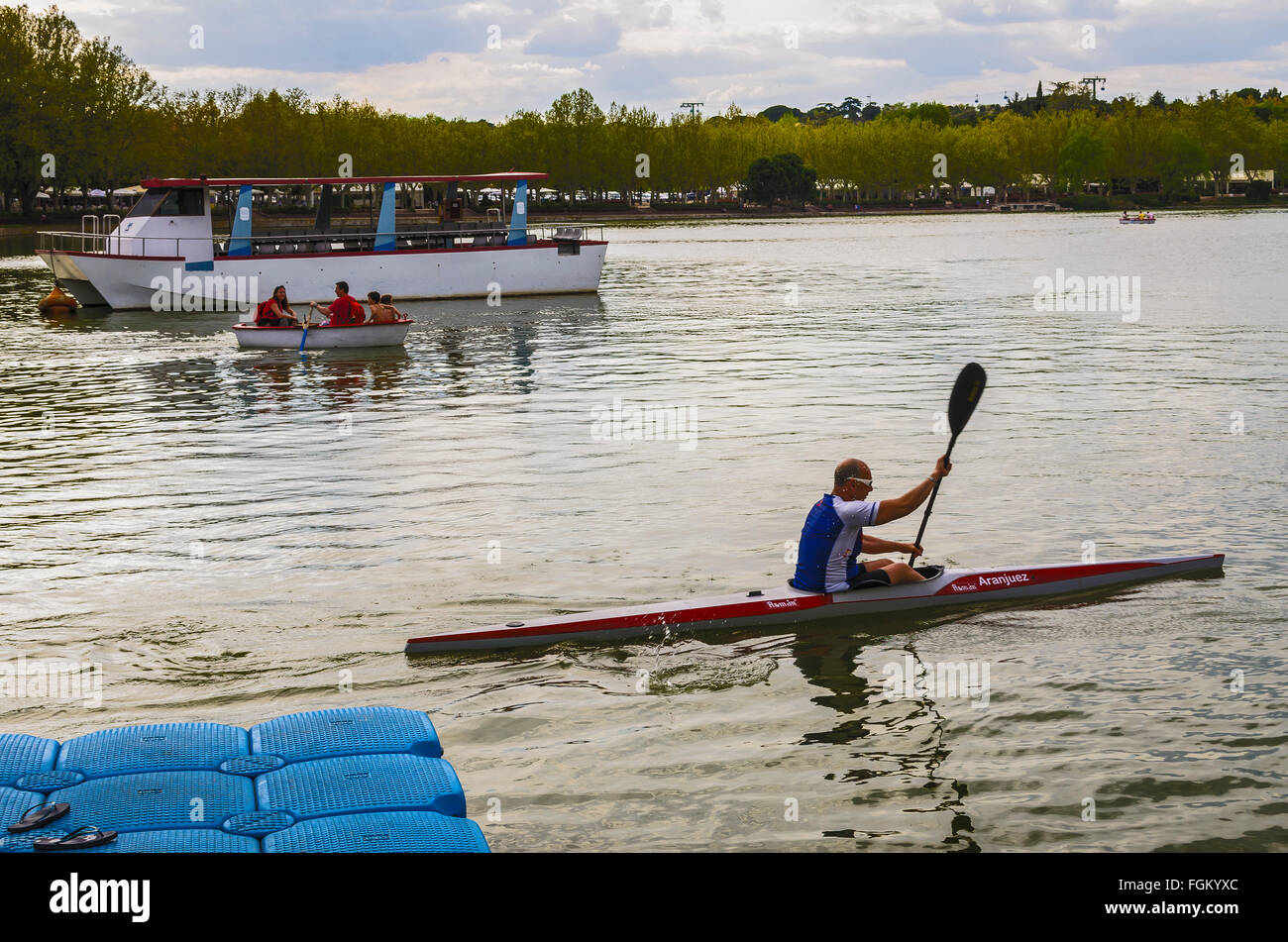 A canoer training in the lake of Country House, Madrid, Spain Stock ...