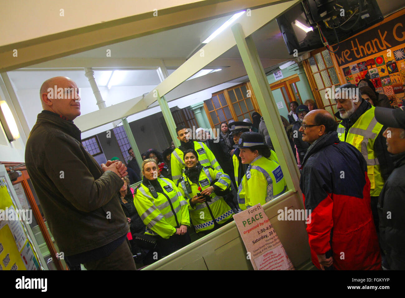 London, UK 20 February 2016. Rev Bruce Stokes welcomes Peace Walkers to ...