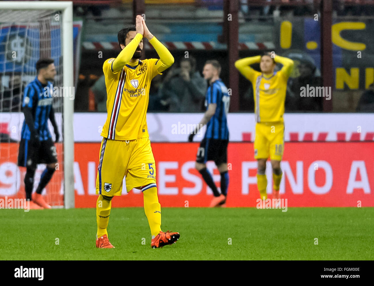 Milan, Italy. 20th Feb, 2016. Mattia Cassani (second from left) is ...