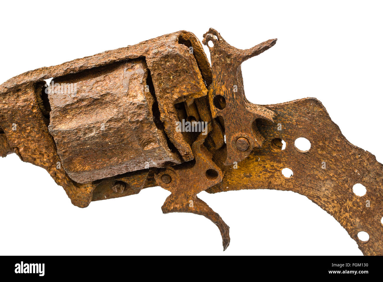 Old rusty pistol close-up, Isolated on white background Stock Photo - Alamy