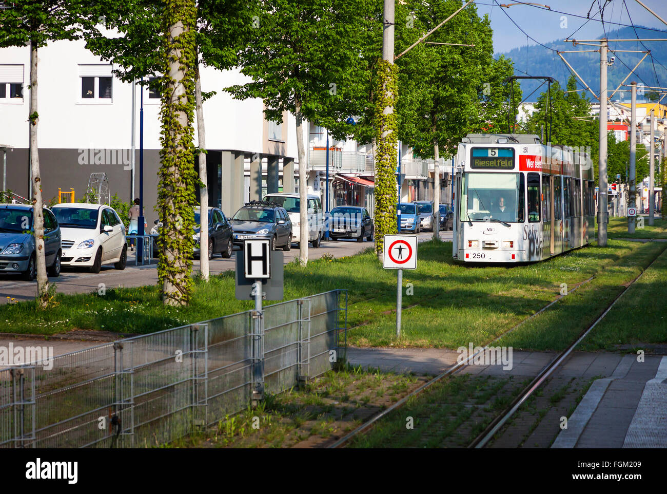 Tram in downtown of Freiburg im Breisgau, Baden-wurttemberg state ...