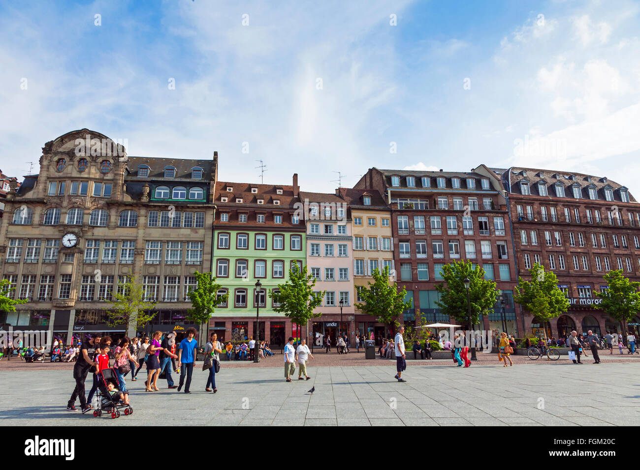 People walk on Place Kleber, the central square of Strasbourg, France ...