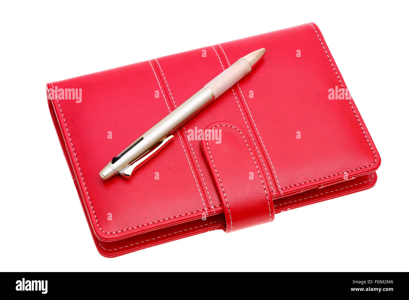 leather notebook and ballpoint pen isolated on a white background Stock ...
