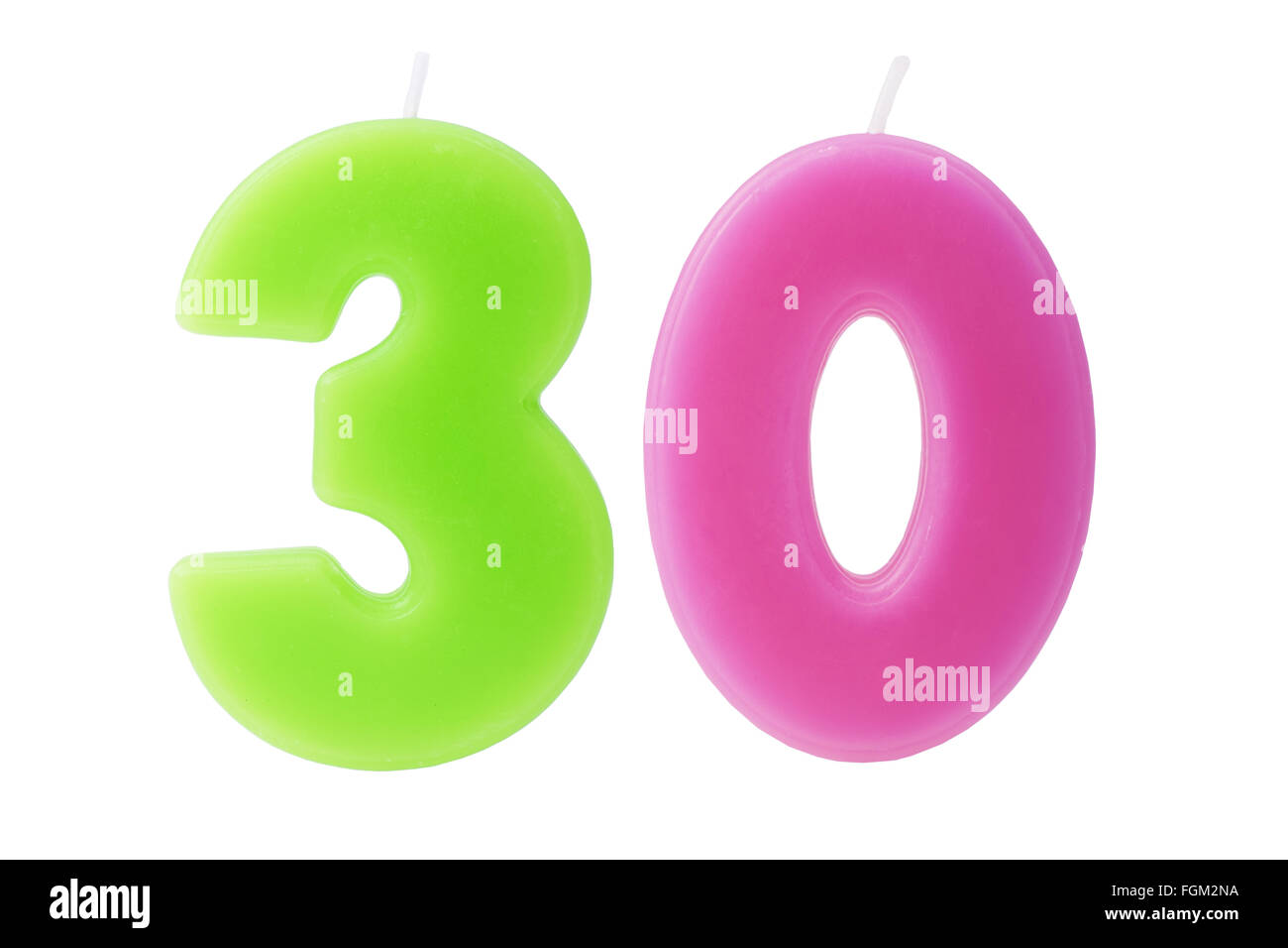 Colorful birthday candles in the form of the number 30 on white ...