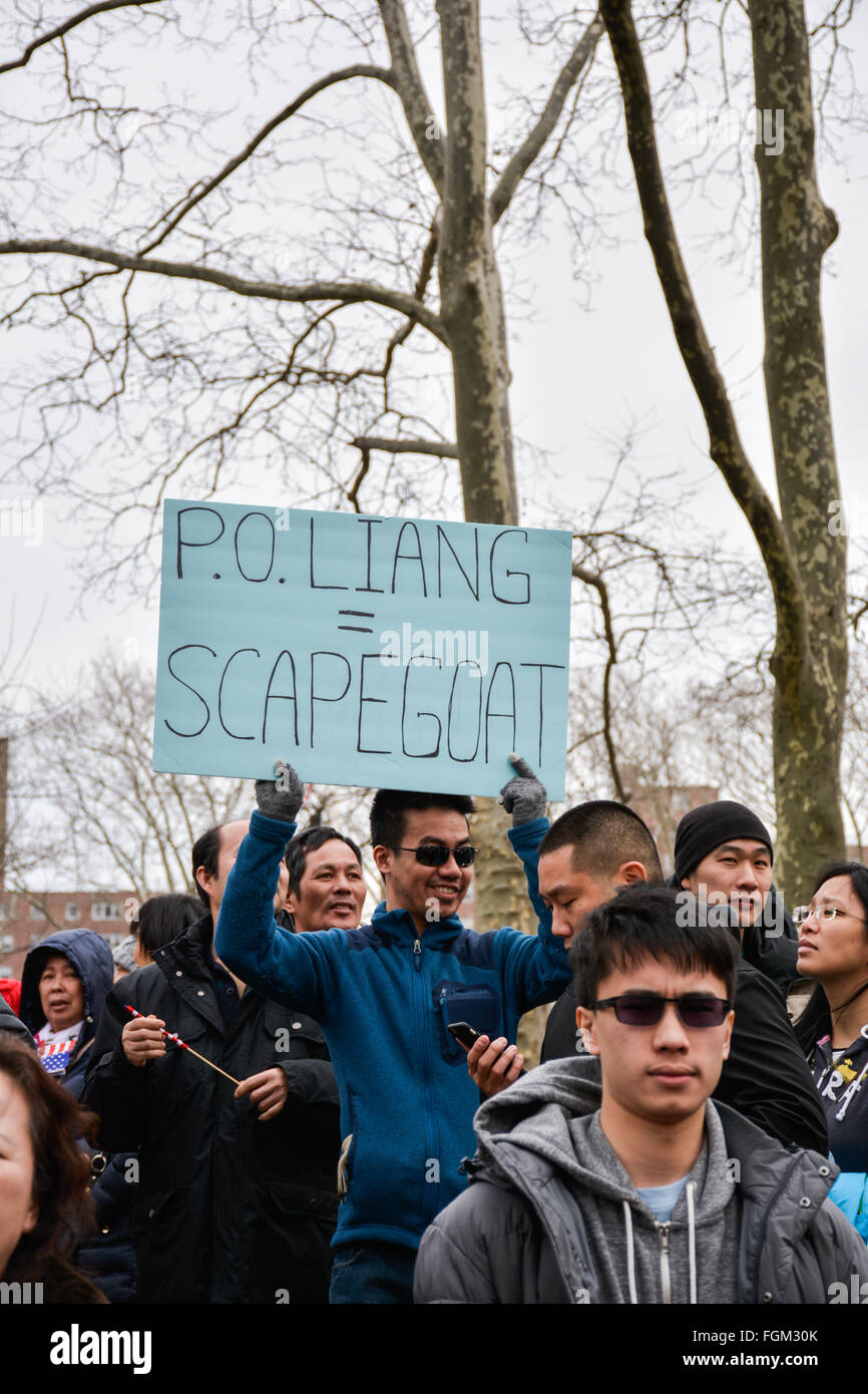 Brooklyn, United States. 20th Feb, 2016. A man raising placard during ...