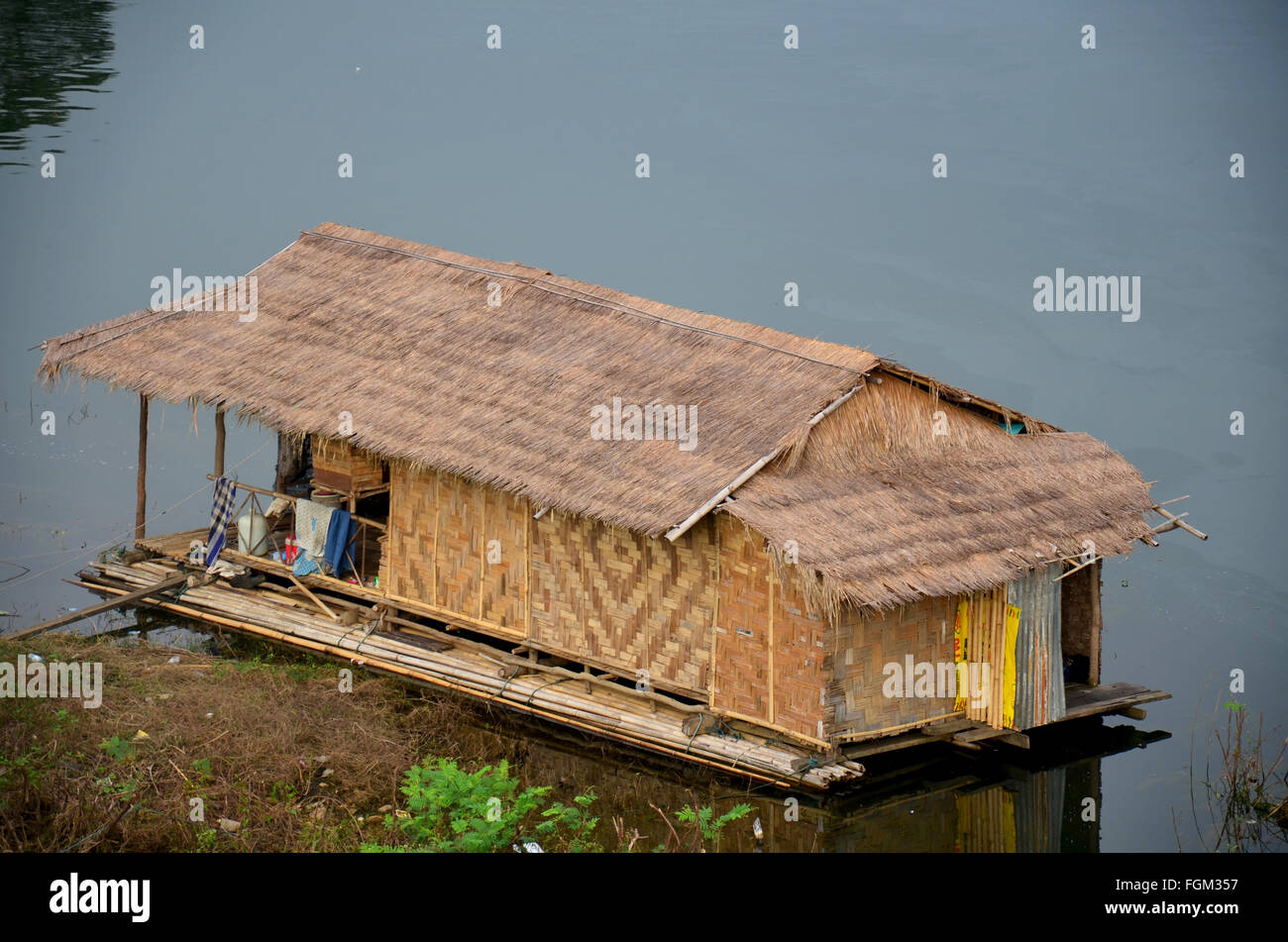 Wooden and Bamboo Raft House in Samprasob River at Sangkhlaburi in ...