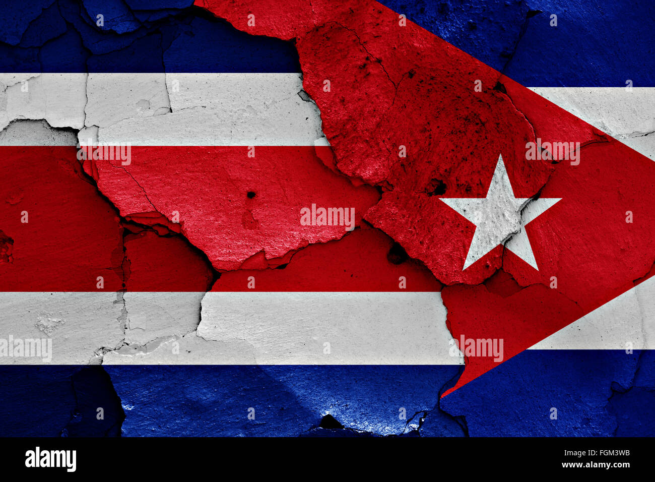 flags of Costa Rica and Cuba painted on cracked wall Stock Photo - Alamy