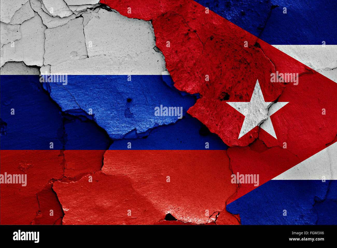 flags of Russia and Cuba painted on cracked wall Stock Photo - Alamy
