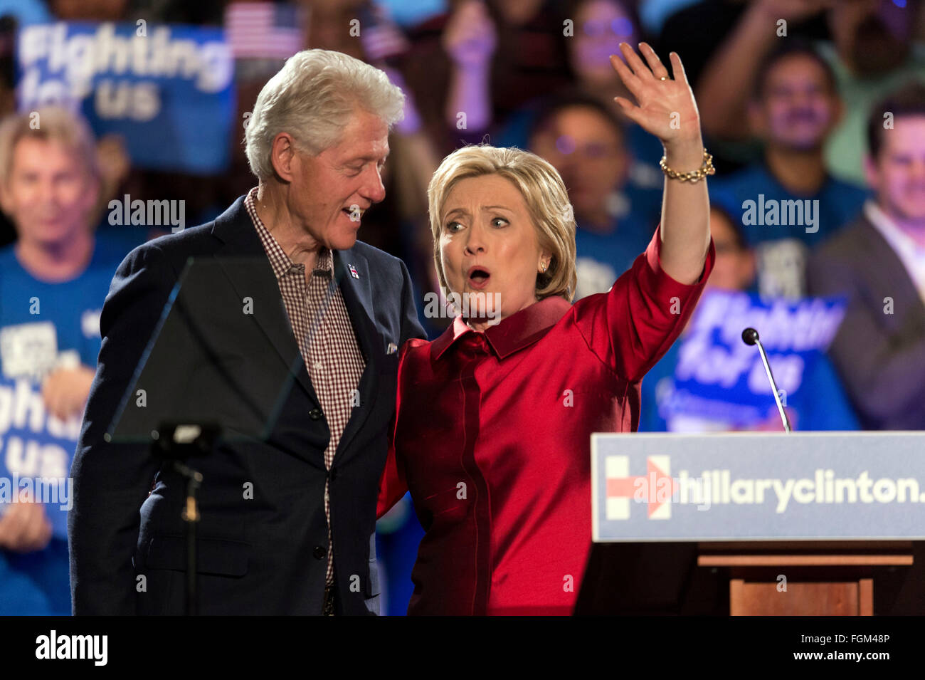 Las Vegas, Nevada, USA. 20th Feb, 2016. BILL CLINTON embraces his wife ...