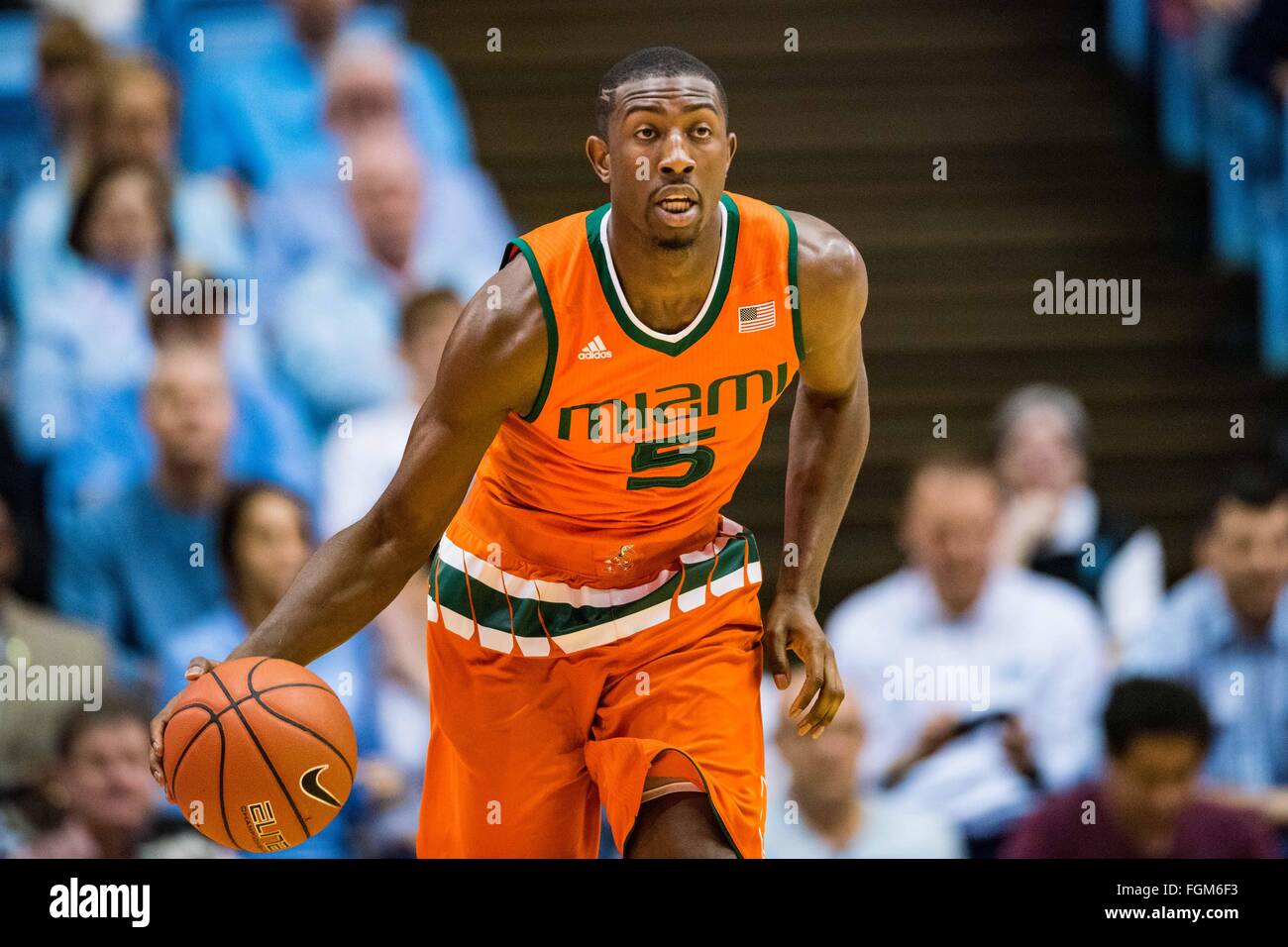 Miami guard Davon Reed (5) during the NCAA Basketball game between the ...