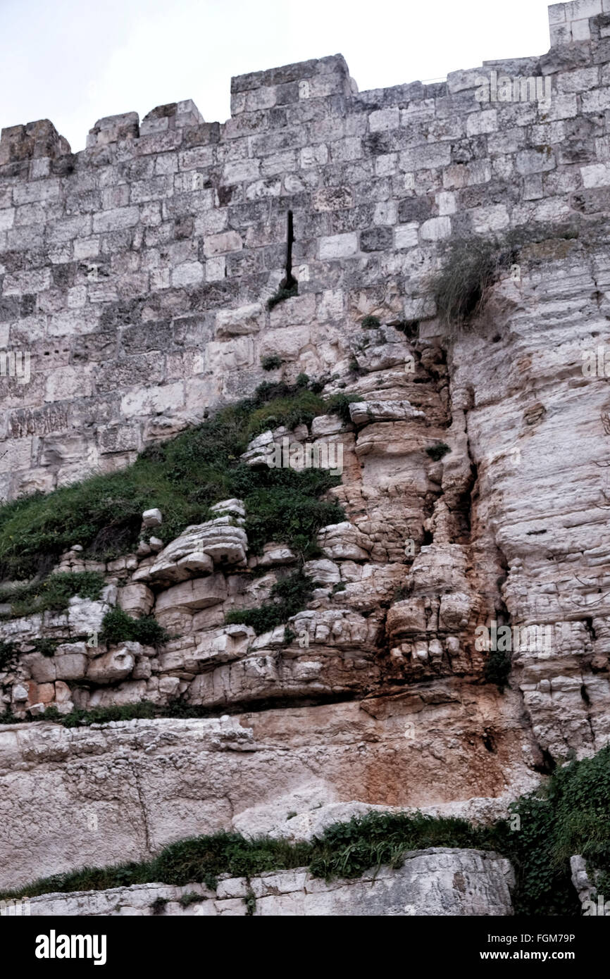 View of the Ottoman city wall between Herod's Gate and Damascus Gate in ...