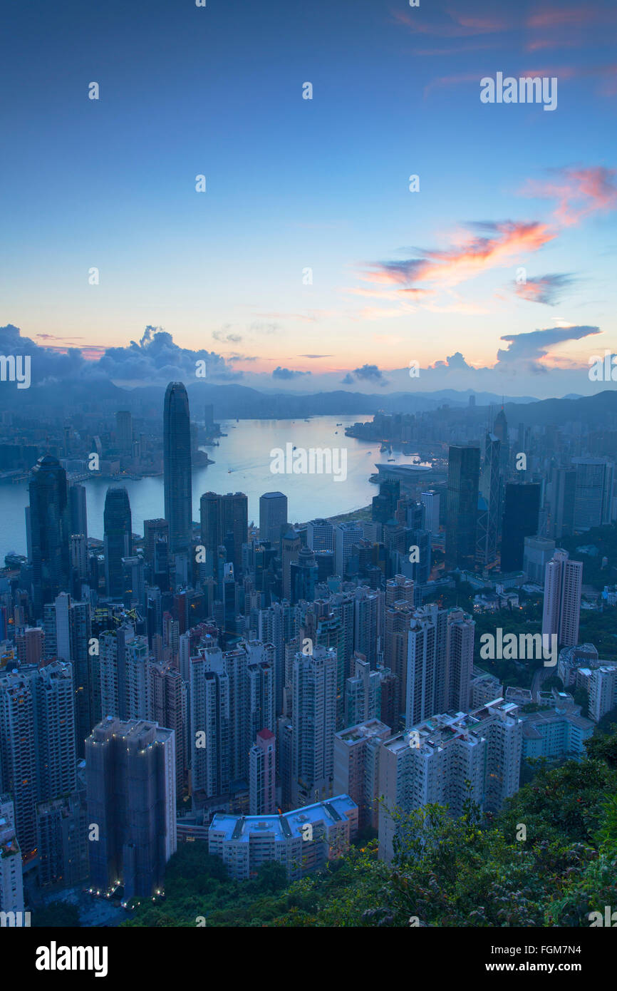 View of Hong Kong Island skyline at dawn, Hong Kong, China Stock Photo ...
