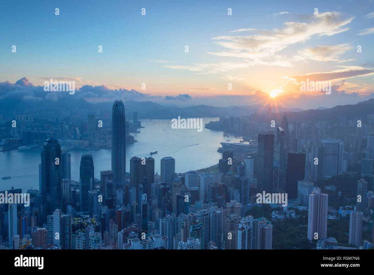 View of Hong Kong Island skyline at dawn, Hong Kong, China Stock Photo ...