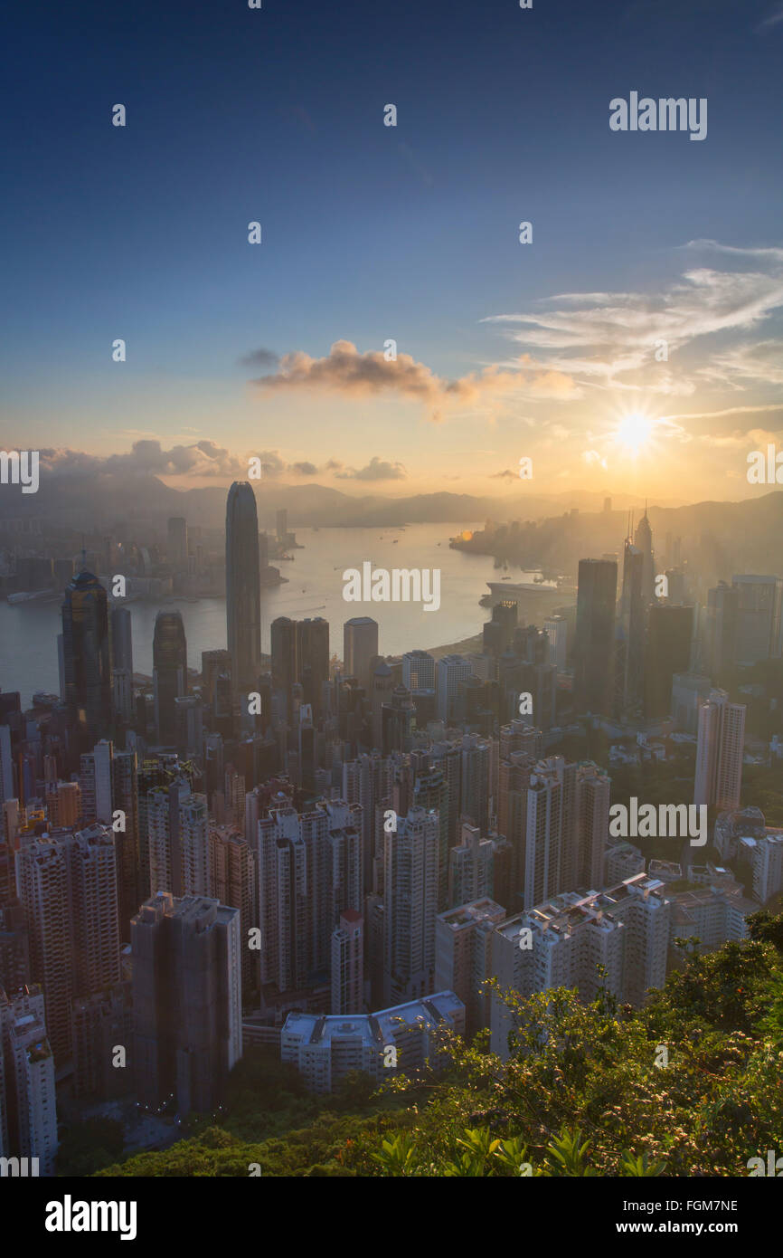 View of Hong Kong Island skyline at dawn, Hong Kong, China Stock Photo ...