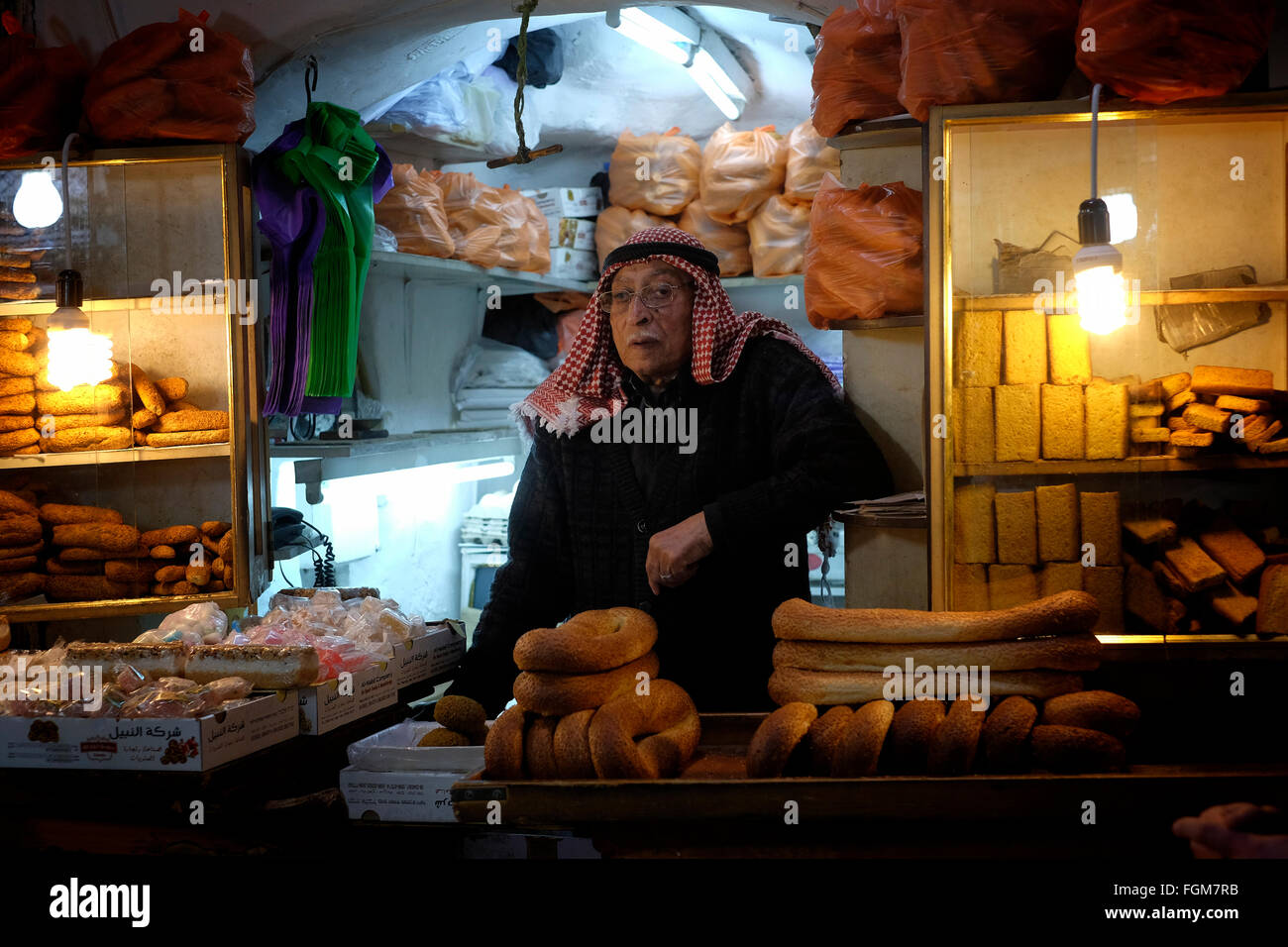 A Palestinian vendor at the market in the Muslim Quarter Old city East ...