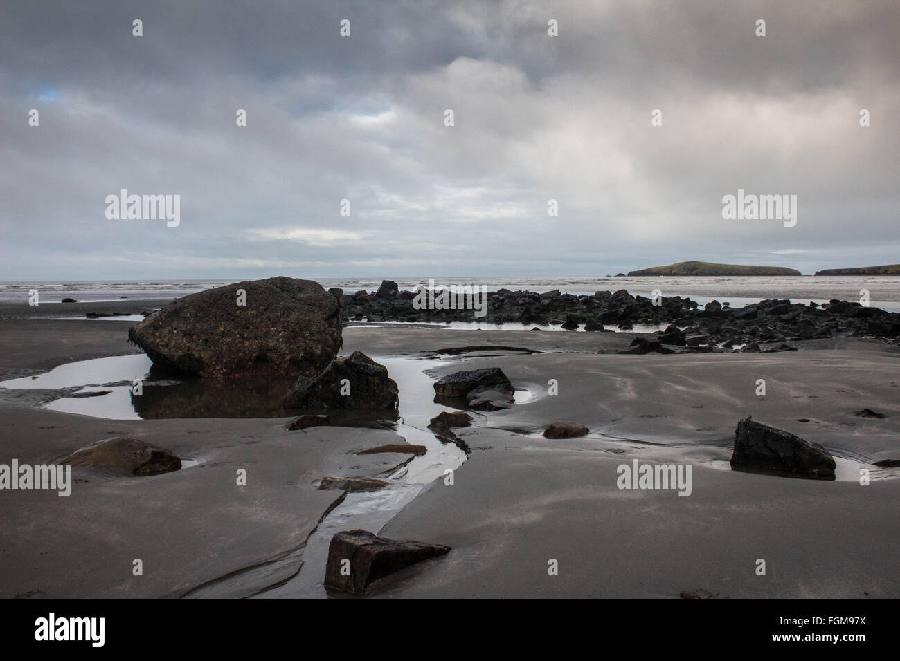 A view of Cardigan Island from Poppit beach in West Wales Stock Photo ...