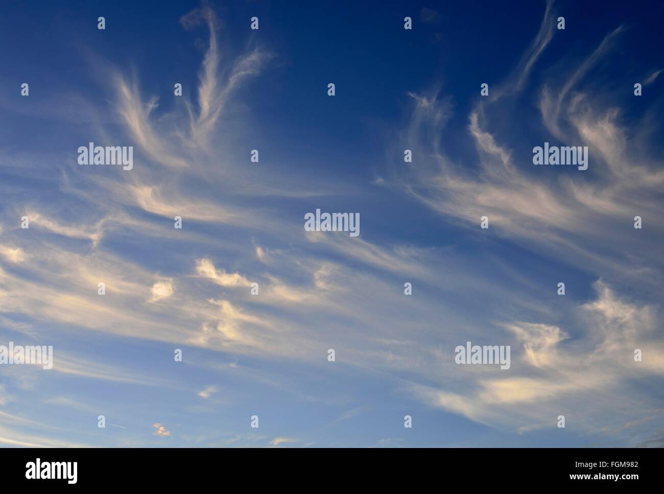 Cirrus fibratus and cirrus uncinus clouds, Upper Bavaria, Bavaria ...